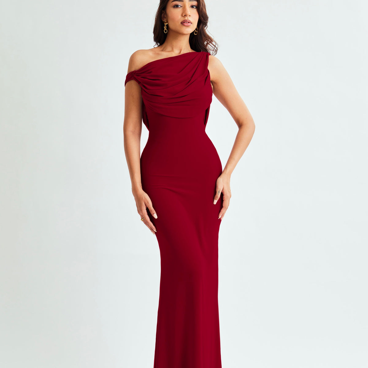 CRIMSON DRAPED DRESS – LabelAnkitaJain